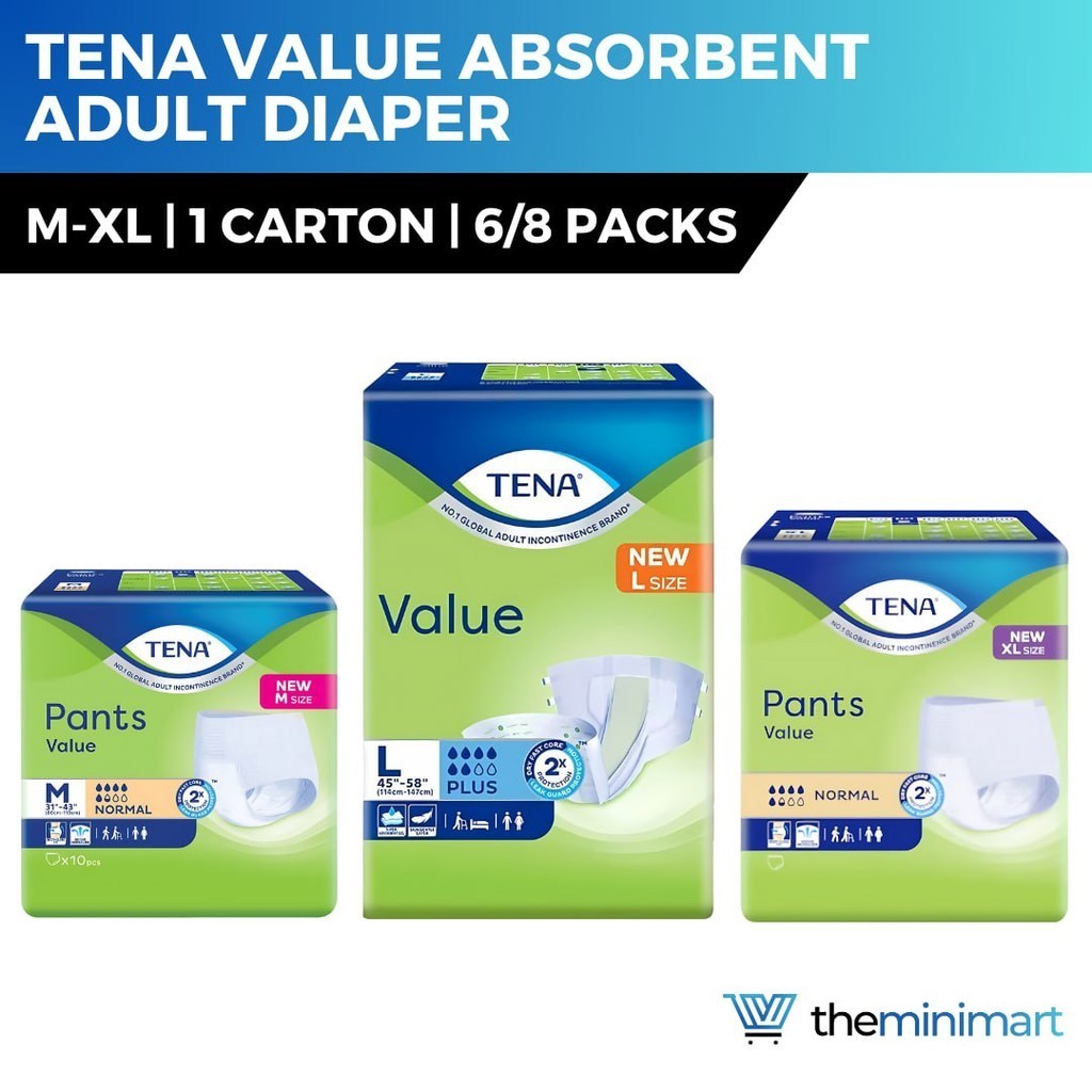 [One Carton] TENA Value Pants Normal & Tape Plus M/L/XL - Leakproof ...