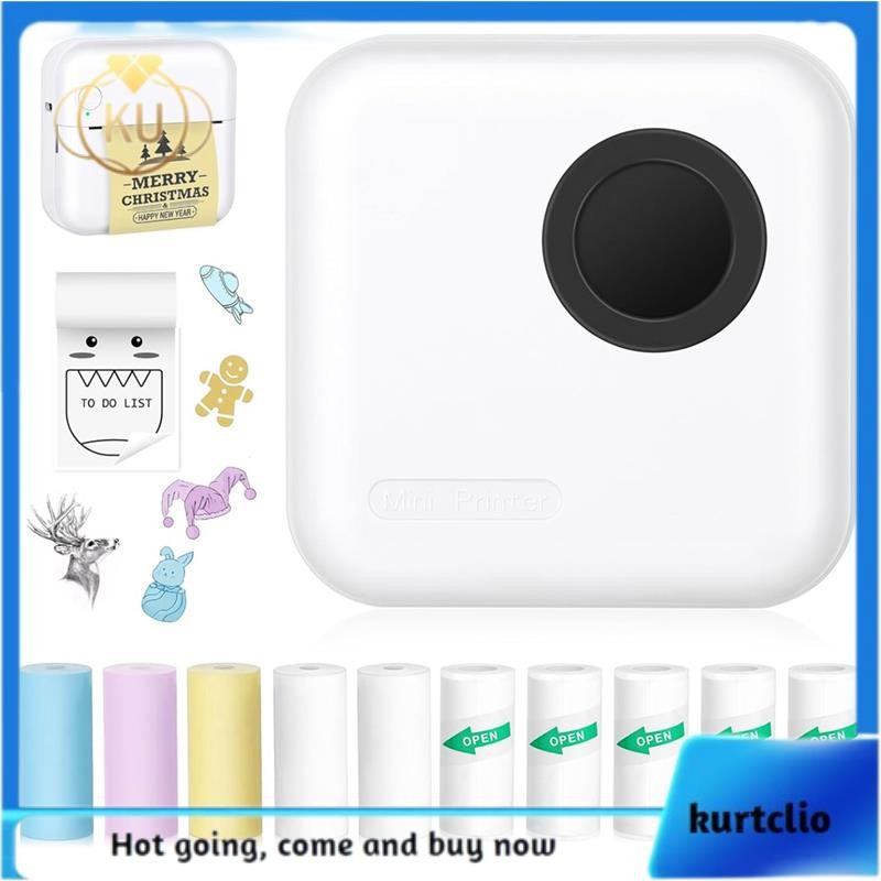 [kurtclio.sg]Mini Sticker Printer Bluetooth Thermal Printer with 10 ...