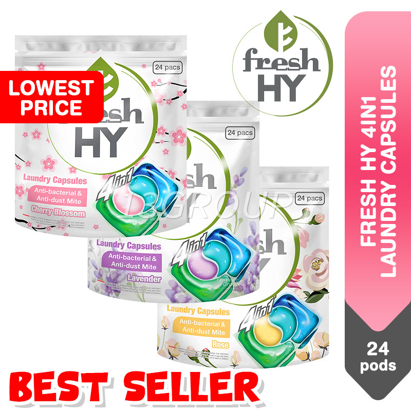 Fresh HY 4in1 Laundry Capsules Cherry Blossom Lavender Rose, 24 Pods ...
