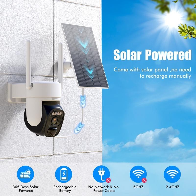 Hawkray 360° Solar Security Camera with Spotlight, PIR Motion Detection ...
