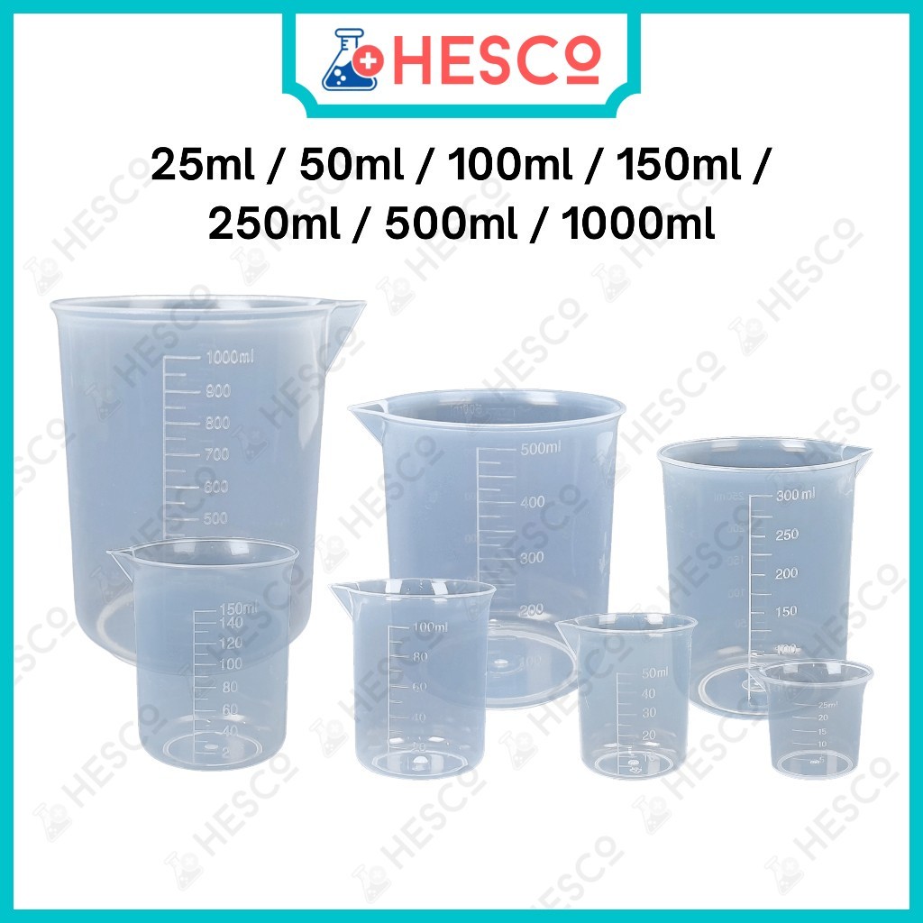 Plastic Beaker Plastik Bikar – 25mL/50mL/100mL/150mL/250mL/500mL/1000mL, Transparent ...