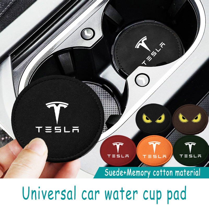 Tesla Car Coaster suede Travel Auto Cup Mats Insert Coaster Soundproof ...