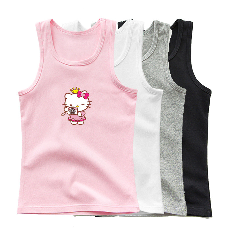 Girls Cute Cartoon Hello Kitty Vest Kids Kawaii Kitten Cat Sleeveless T ...