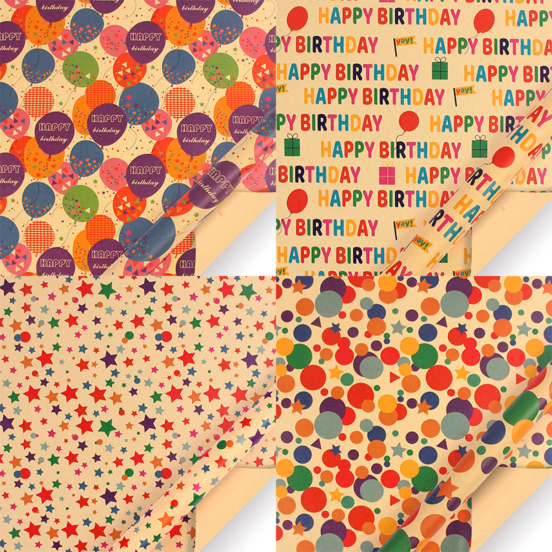 10m/Roll Happy Birthday Gifts Wrapping Paper Kraft Paper Wrappers Roll ...