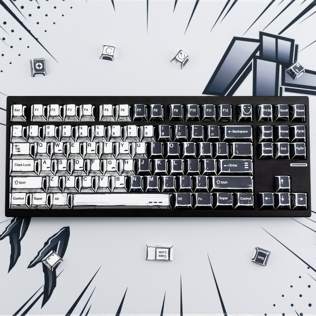 Comic Style Black and White Double Shot Keycaps Original Factory PBT ...