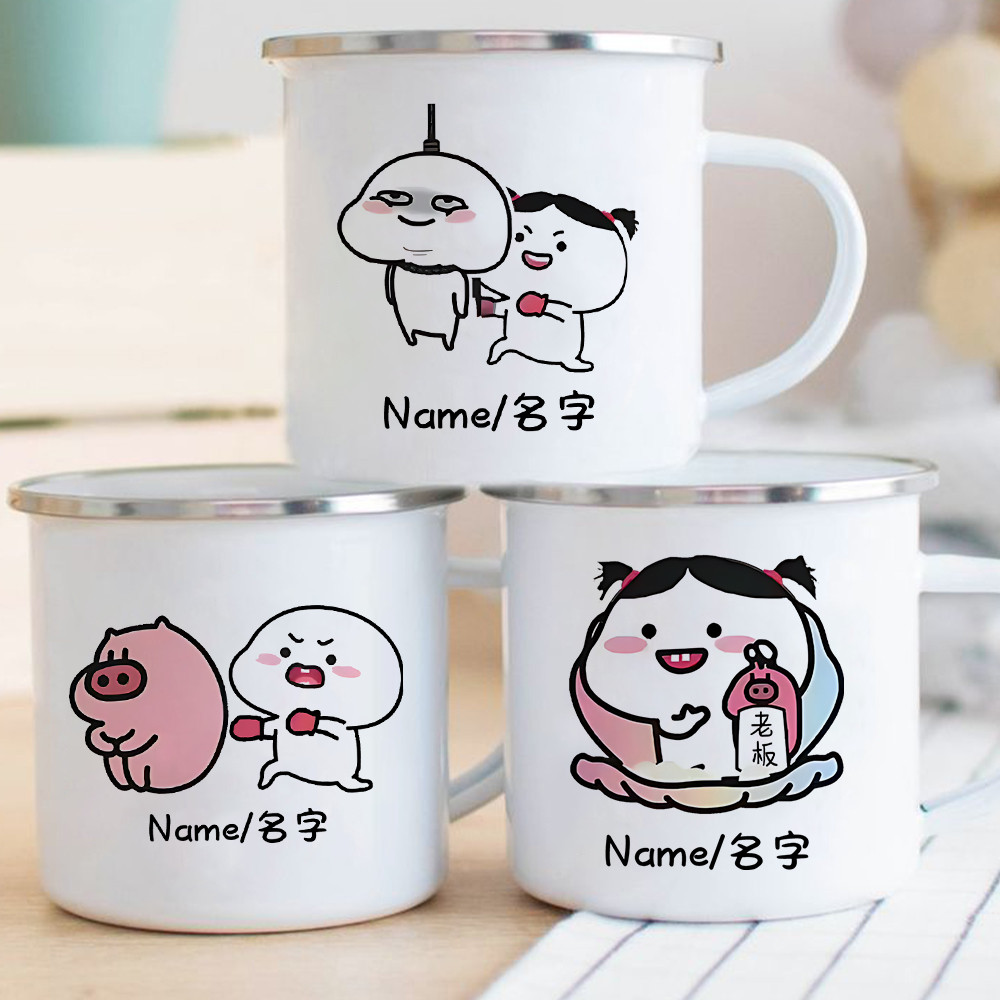 Personalized Custom Name Handle Cups Cute Quby Printed Kids Enamel Mugs ...