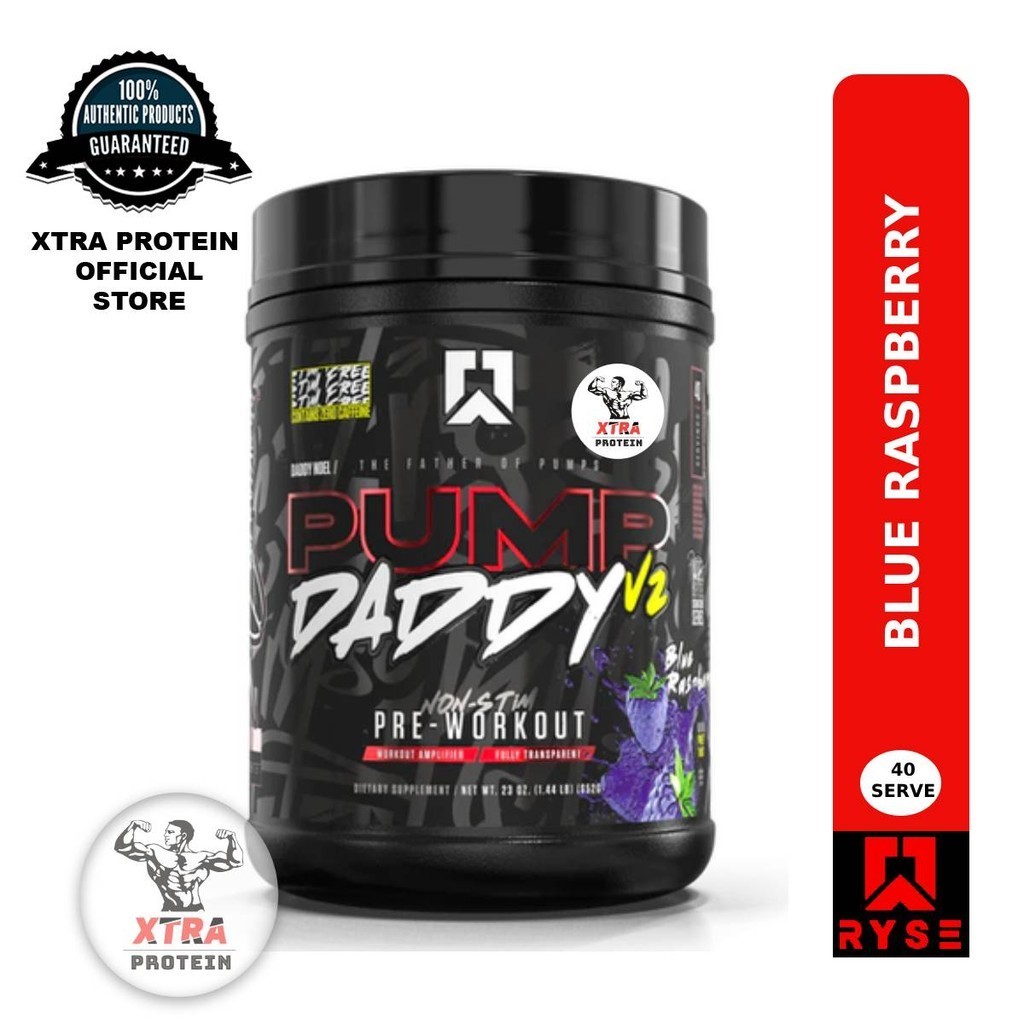 Ryse Pump Daddy Non-Stim Pre Workout V2 Blue Raspberry (772g) 40 ...