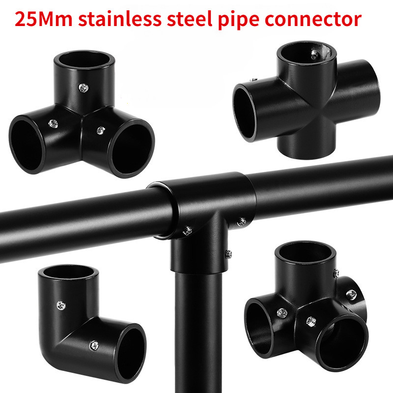 25 Stainless Steel Pipe Connector Black Round Pipe Fixing Fitting Joint ...