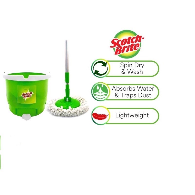 3M Scotch Brite Single Spin Mop Bucket Set - Long Handle Lightweight ...