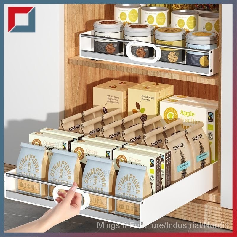 Drawer pull-out cabinet kitchen seasoning snacks single-layer stainless ...