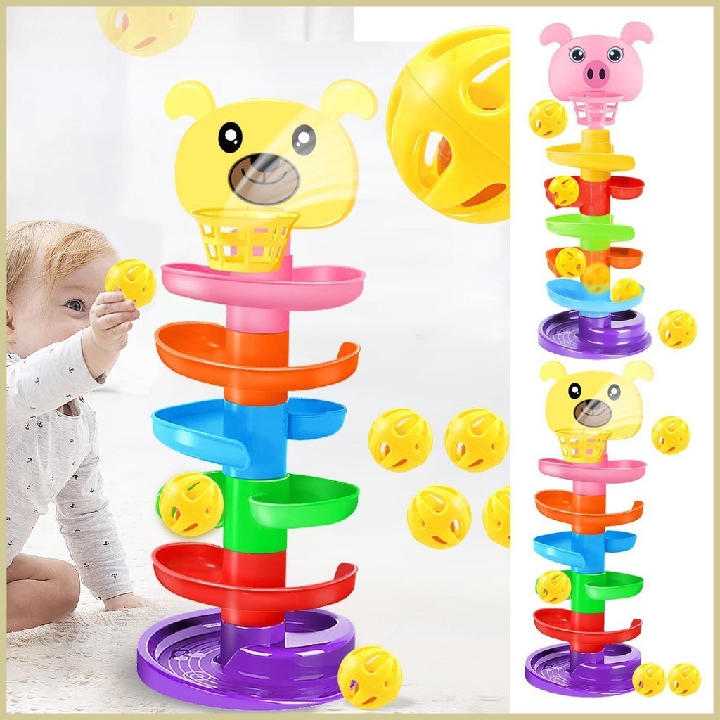 Ball Drop Tower 6 Layers Cute Stacking Tower Toy with 5 Rolling Balls ...