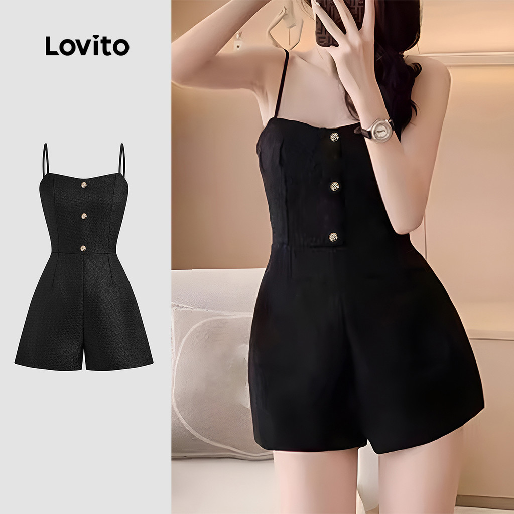 Lovito Elegant Plain Button Jumpsuit for Women L123ED083 | Shopee Singapore