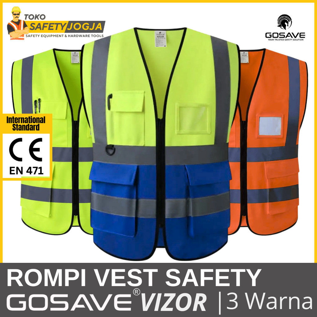 Gosave VIOR Safety Vest model NAME TAG Scotlight 5 Pockets + Nametag ...