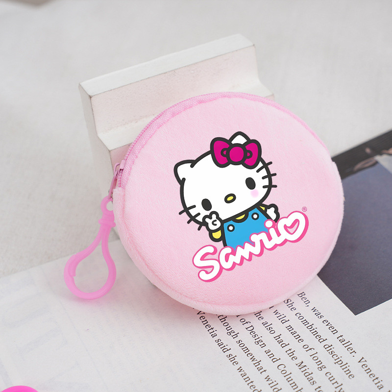 Hello Kitty Plush Coin Wallet Cartoon Round Mini Zipper Cute Money Bag ...