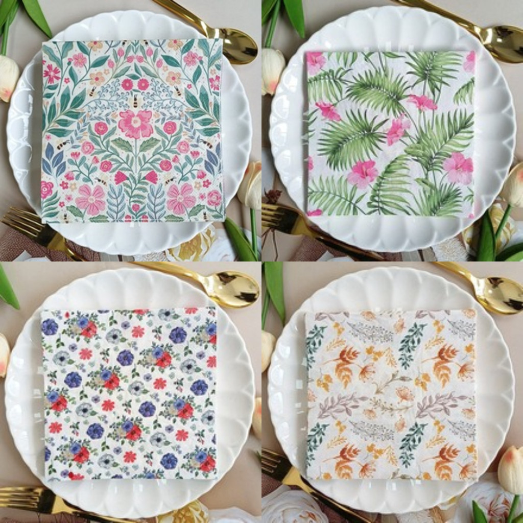 【30 Types】20 Sheets/Pack Printed Floral Wood Pulp Paper Napkins Event ...