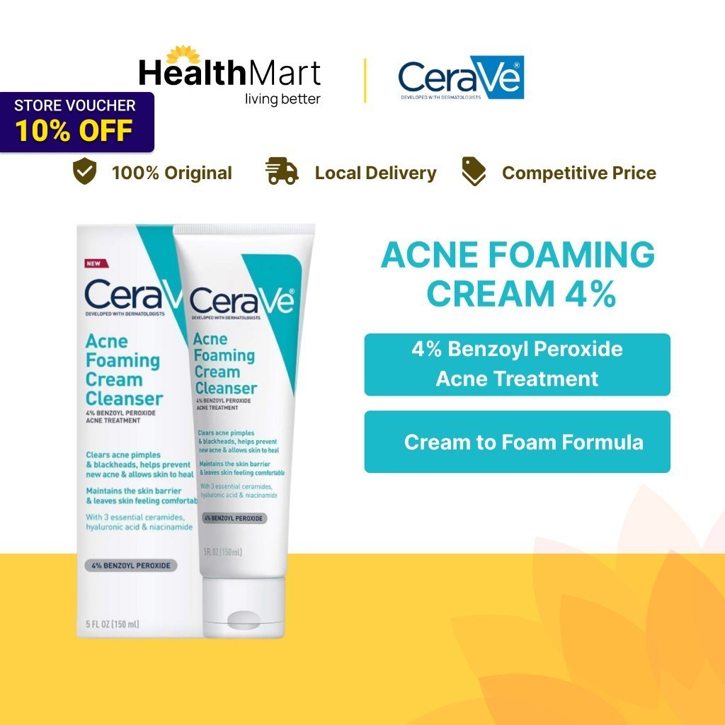 [sg] Cerave Acne Foaming Cream Cleanser With 4 Benzoyl Peroxide
