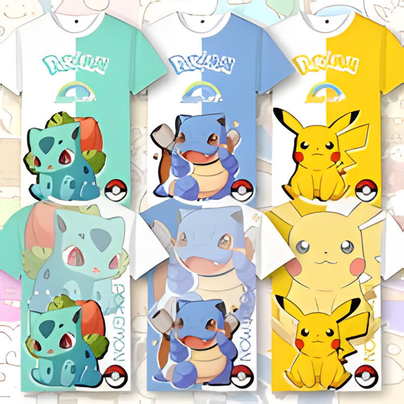 2024 Fashion Pokemon Pikachu Kids' 3D Print Cartoon Short-Sleeved T ...