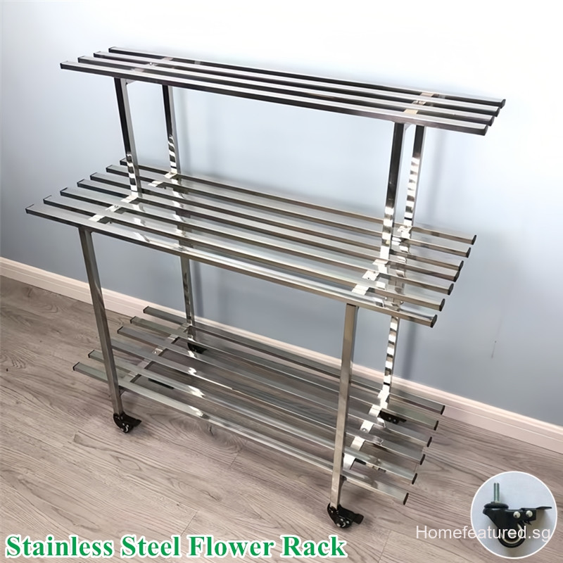 Stainless Steel Flower Pot Stand Plant Rack with Wheels Waterproof Step ...