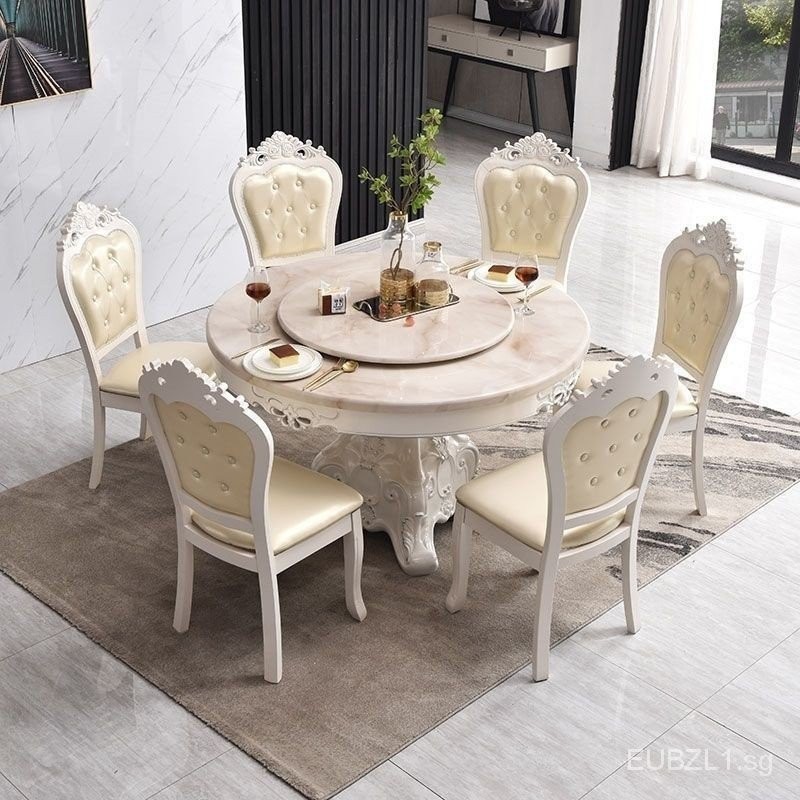 European Dining Table Marble round Table Dining Table and Chairs Set ...