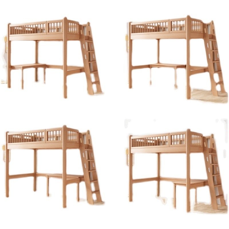 Beech wood shelf b Bed with Interlocking Bunk Design, Double Layer Bed, All Solid Wood, Upper ...