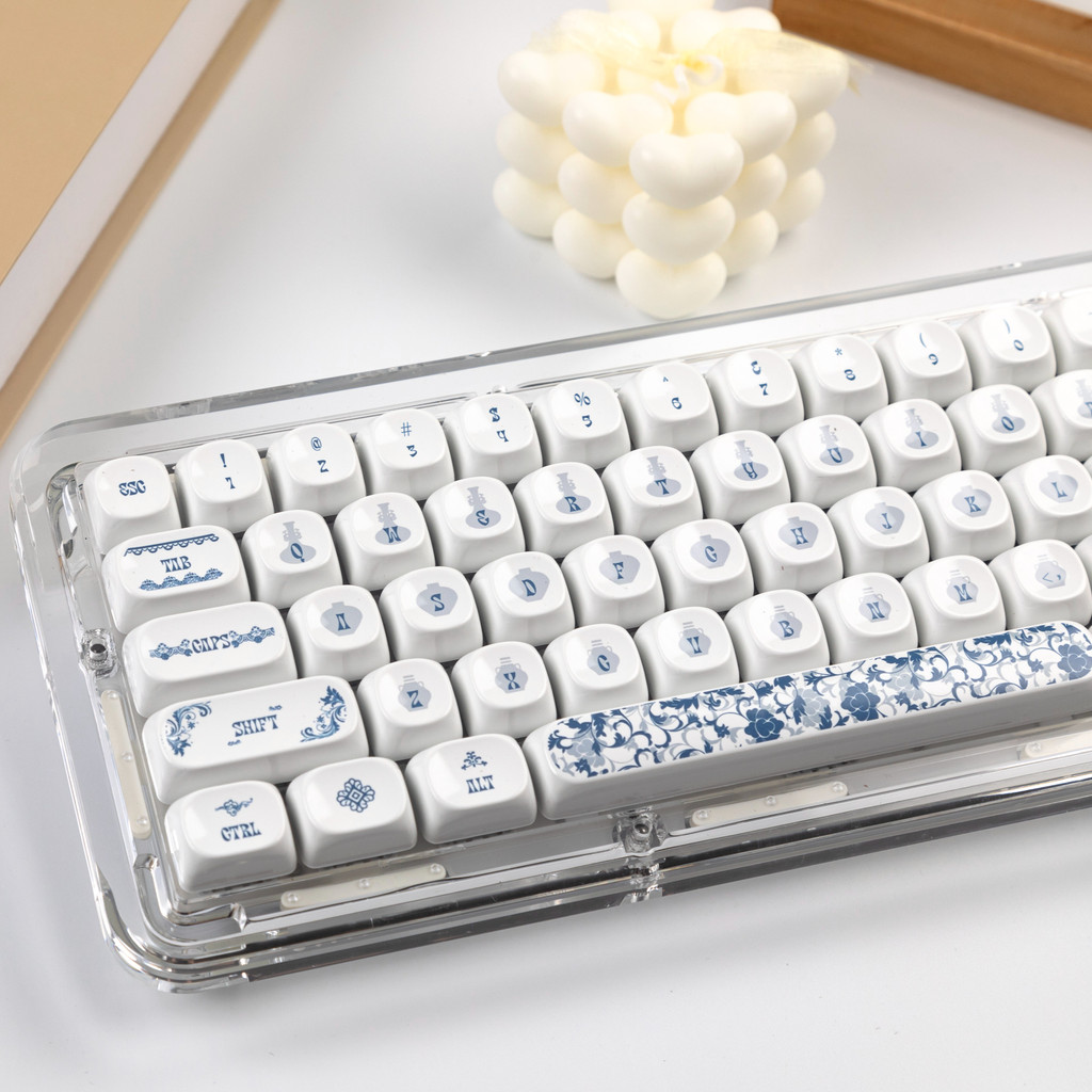 Blue and White Porcelain Keycaps Smooth Glazed Imitating Ceramics PBT ...