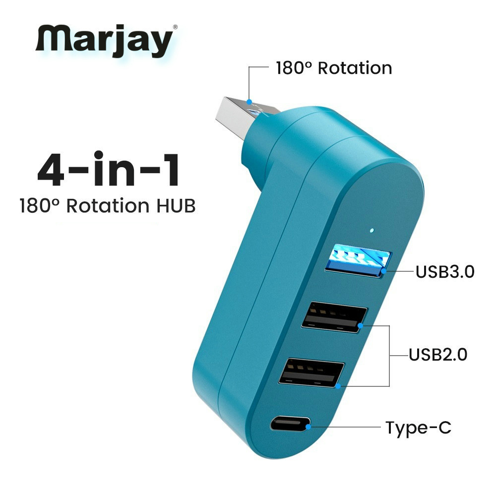 Marjay 4-in-1 180°Rotation Hub USB3.0*1+USB2.0*2+Type-c High-speed Data ...