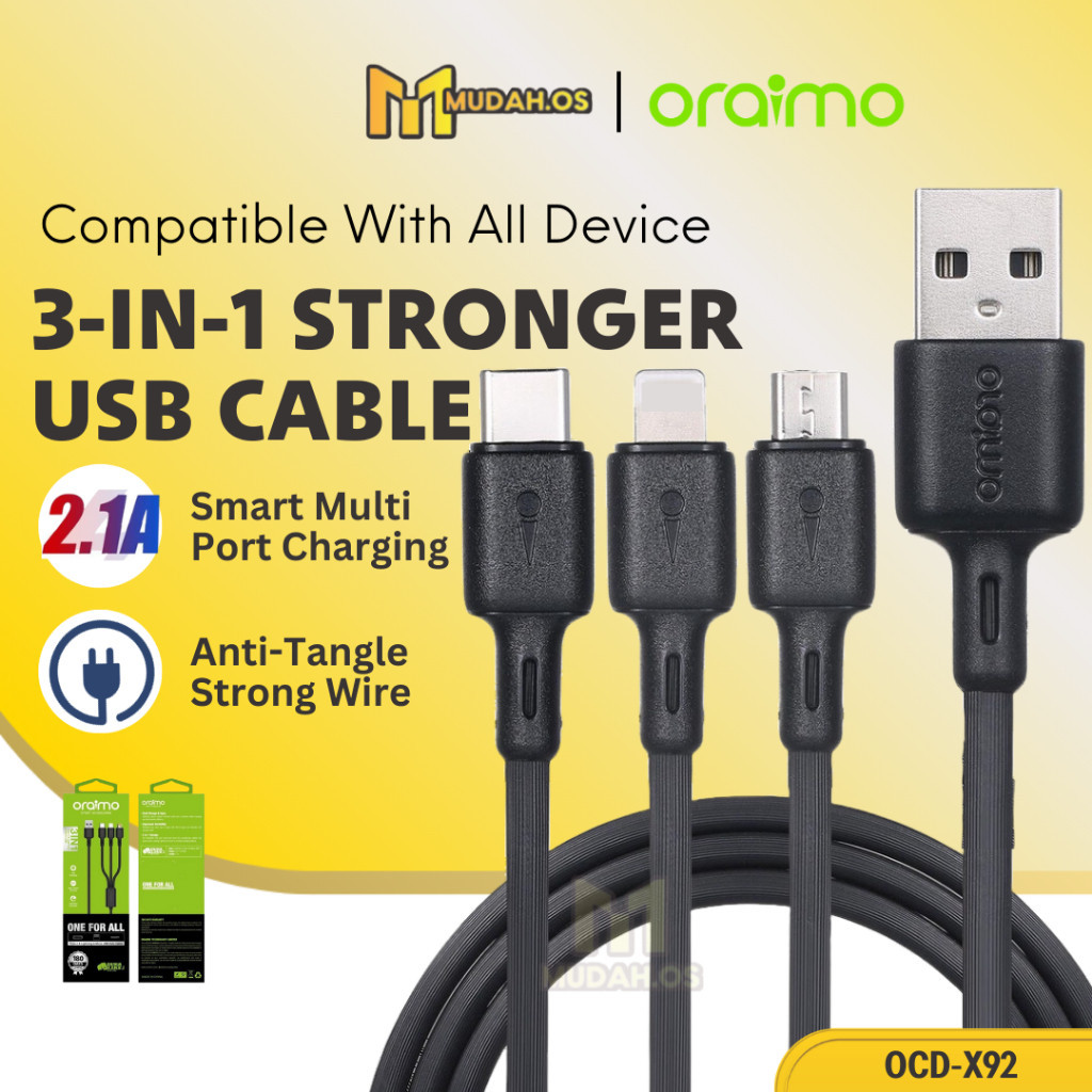 ORAIMO 3 In 1 Phone Charging Cable MDOCDX92 Micro USB Type C Braided ...