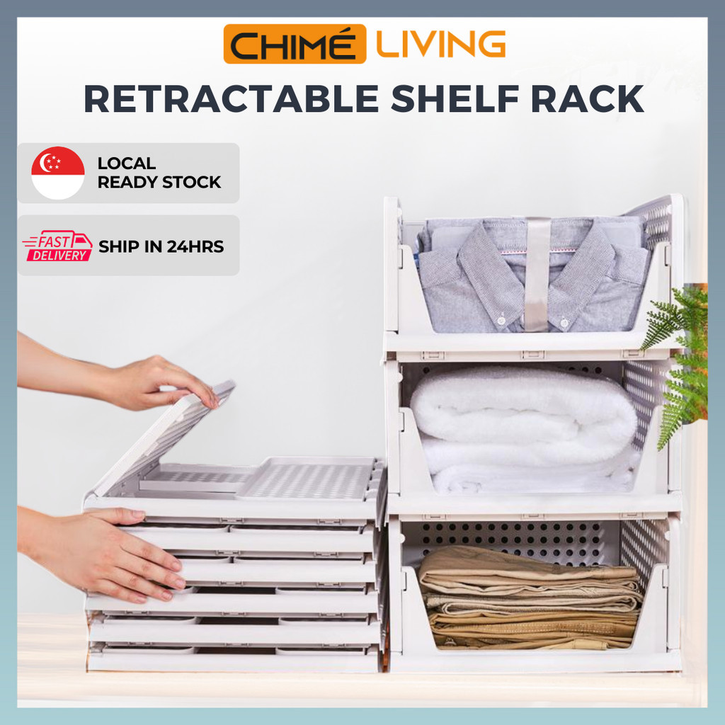 Modular Retractable Shelf Storage Rack | Drawer Wardrobe Shelf Storage ...