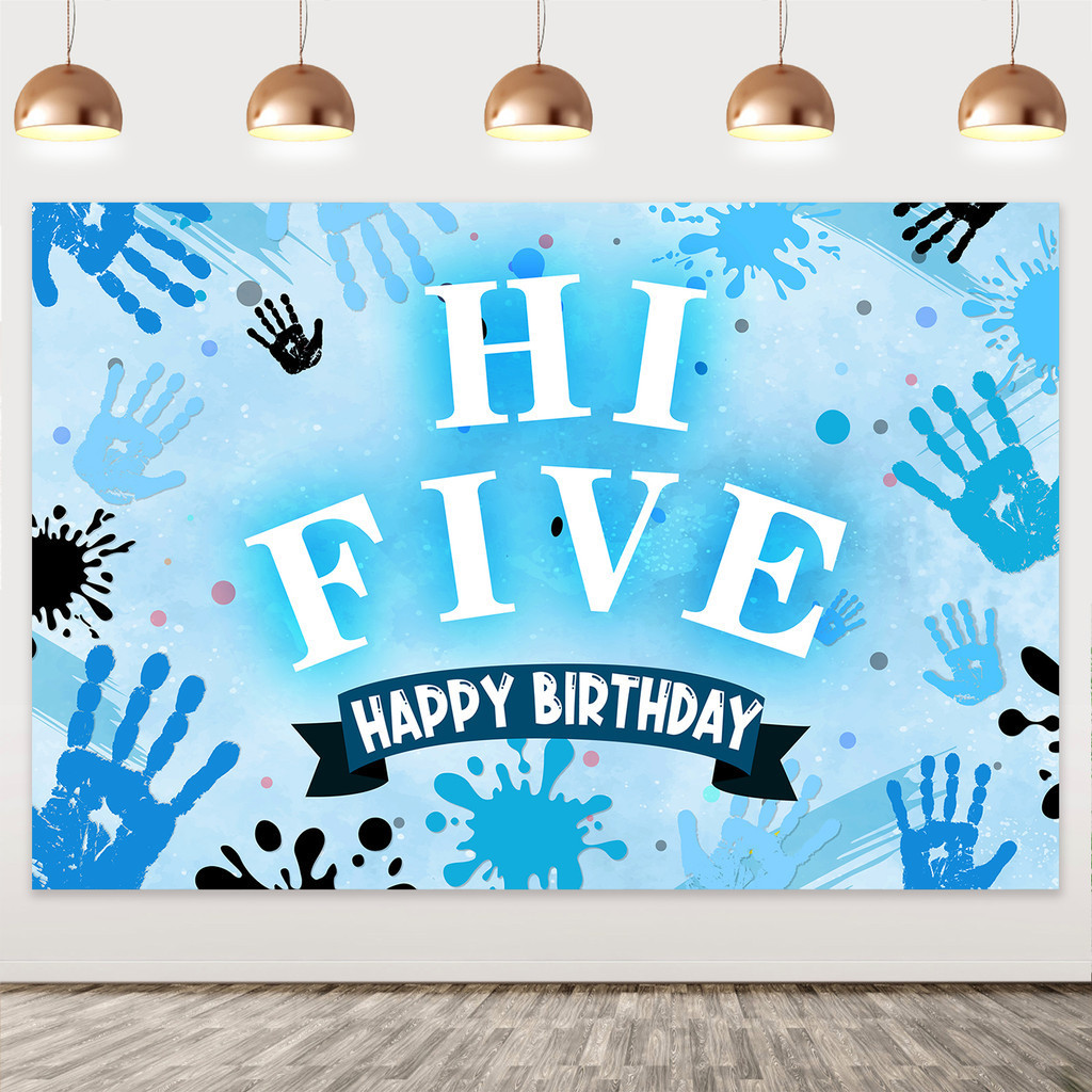 Joymemo Hi Five Birthday Party Decorations Boy Blue 5th Birthday Decorations Backdrop for Boy 5 ...