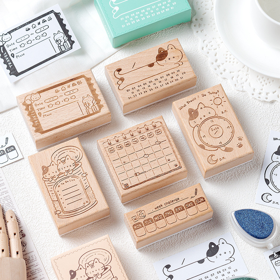 Vintage Wooden Rubber Stamps Cat Themed Scrapbooking Decorative Rubber ...