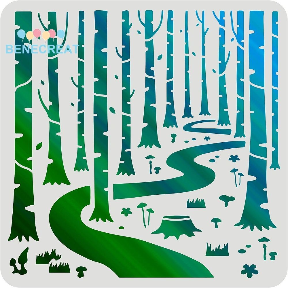 BENECREAT 1pc Woodland Forest Stencils 11.8x11.8 inch Forest Tree ...