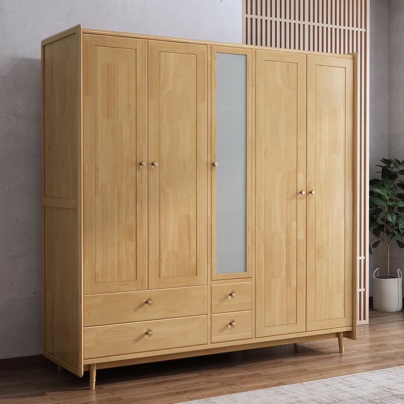 J-H/Nordic Solid Wood Wardrobe Modern Simple Natural Wood Double Door ...