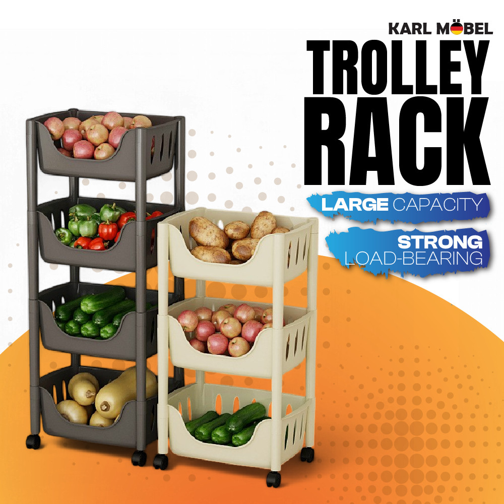 Kitchen Basket Storage Trolley Rack Vegetables Tray with Wheels Snack ...