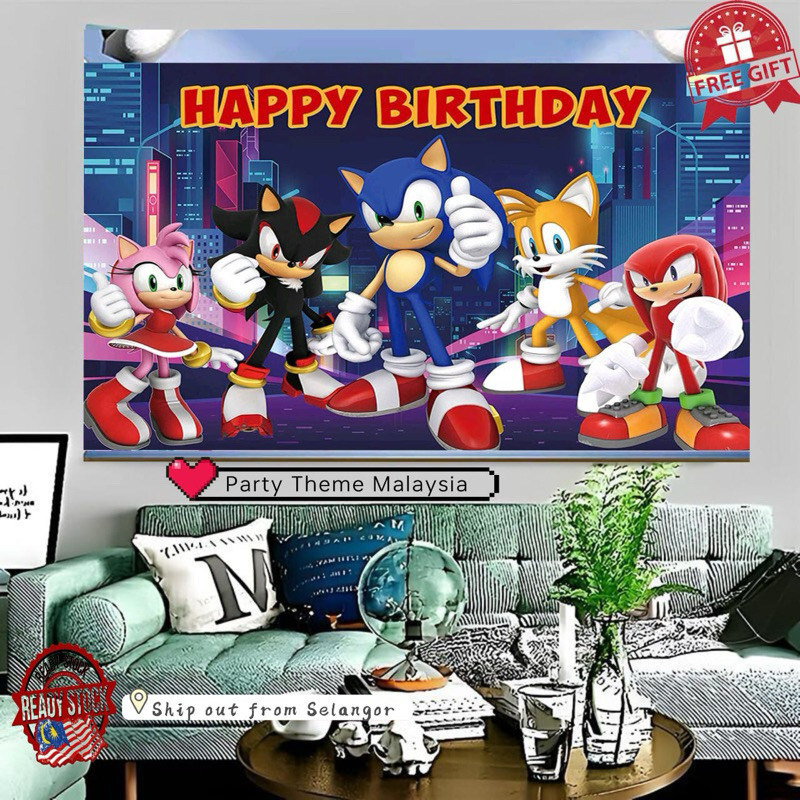 Sonic The Hedgehog Background backdrop Balloons Kids Birthday Supplies ...