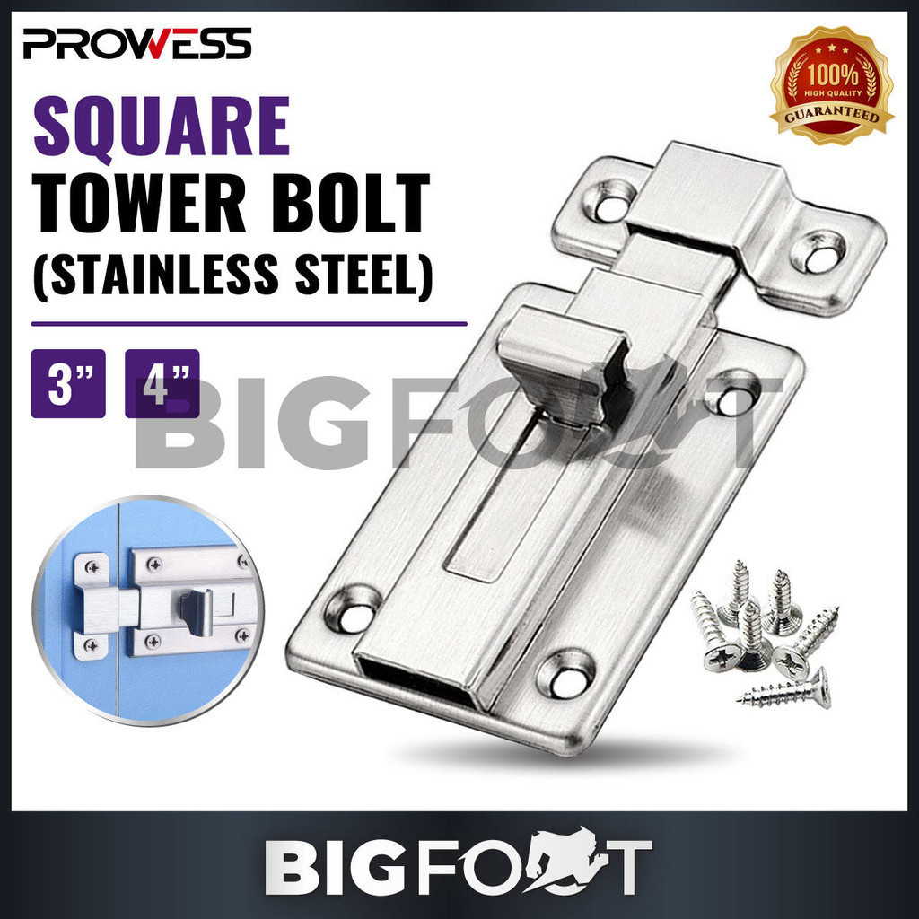 Prowess Stainless Steel Square Bolt Slug | 3" & 4" Tower Bolt | Door ...