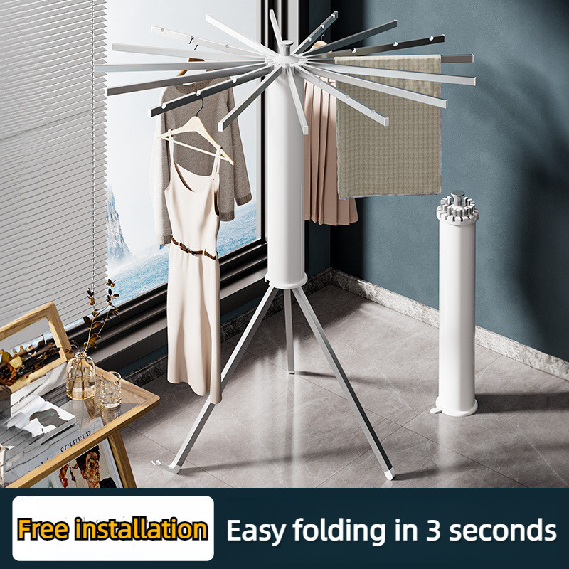 Tripod Clothes Drying Rack, Foldable Laundry Stand with 16 Rotatable ...