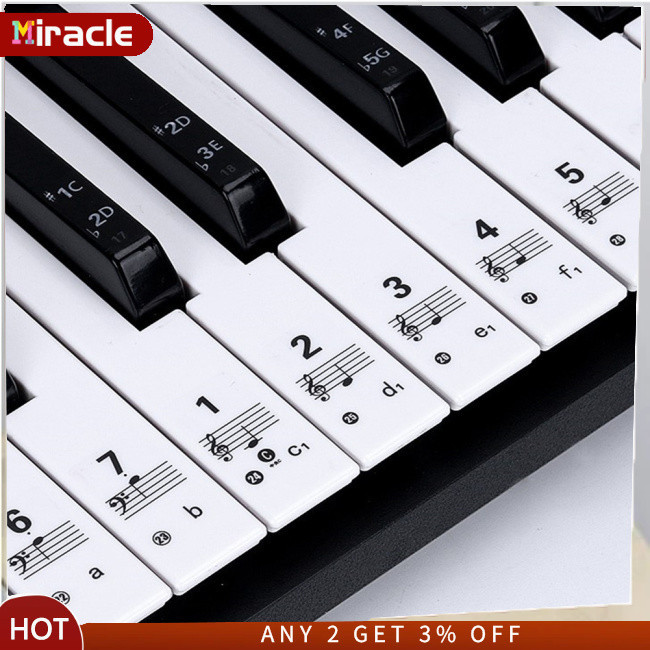 MIRACLE Removable Piano Sticker 61/88 Key Transparent Piano Keyboard ...