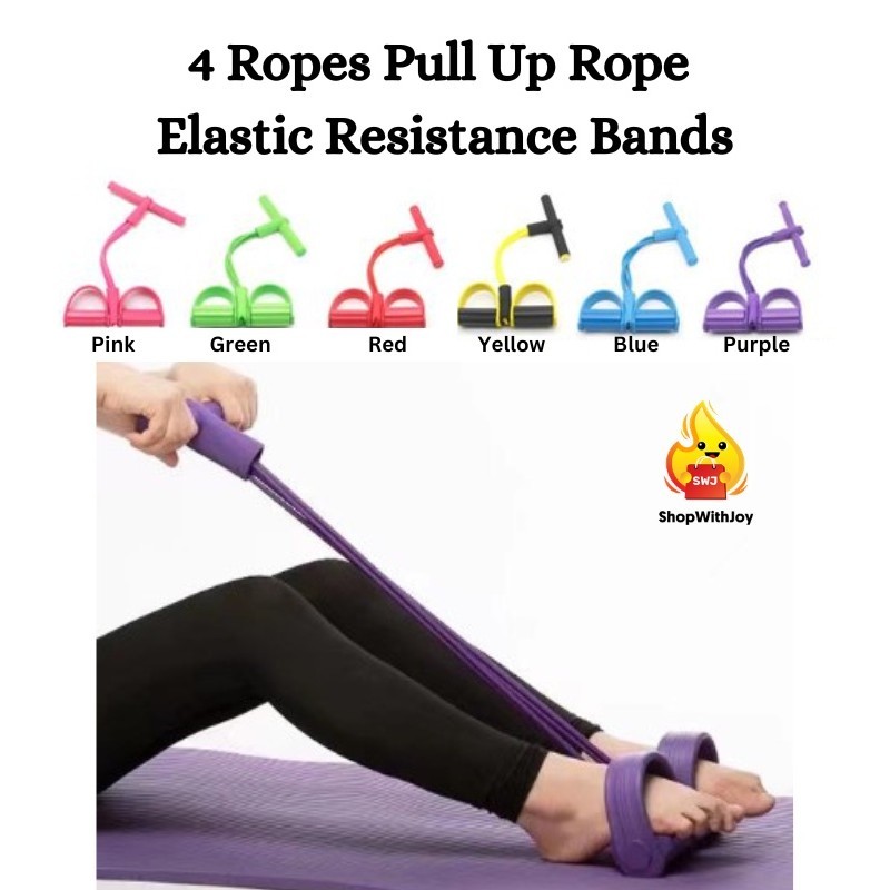 【ShopWithJoy】4 Ropes Pull Rope Elastic Resistance band Exercise Body ...