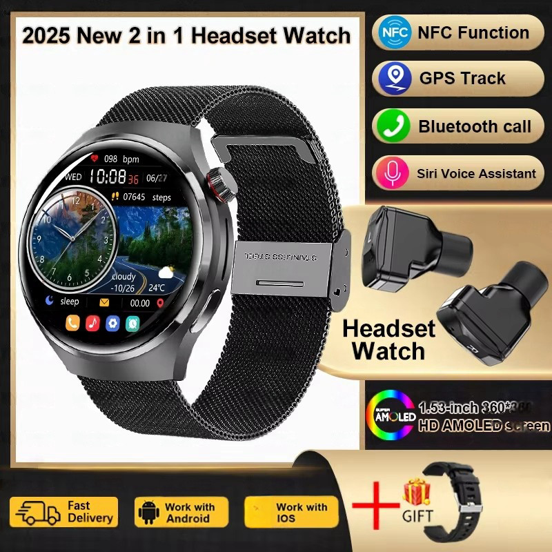 2025 New Watch Earphones 2-in-1 Smart Watch Compass GPS Heart Rate ...