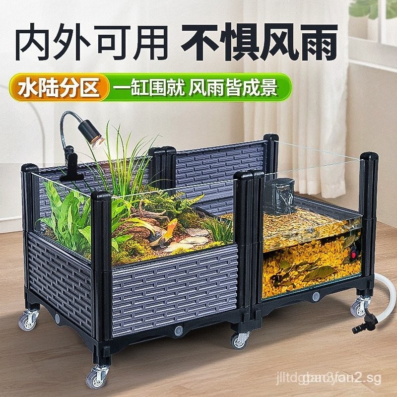 Large Turtle Tank with Land and Water, Glass Breeding Tank for ...