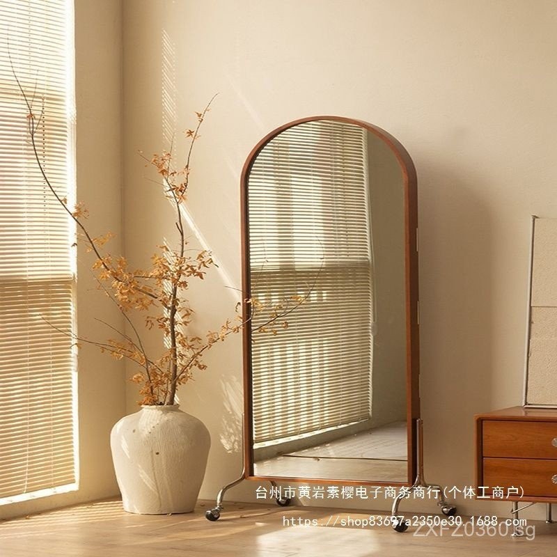 Floor Mirror with Mirror Dressing Movable Full-Length Mirror Magazine ...