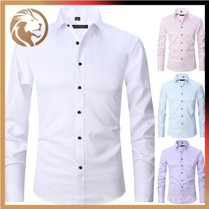 Four sided elastic inch shirt for spring and summer men's long sleeved ...