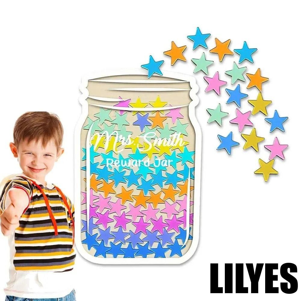 LILYES Positive Behavior Rewards Jar, Wooden Cartoon Kids Star Reward ...