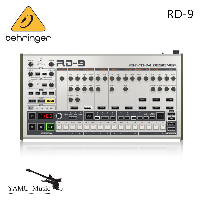 Behringer RD-9 Classic Analog/Digital Drum Machine with 11 Drum Sounds, 64-Step Sequencer, Wave ...