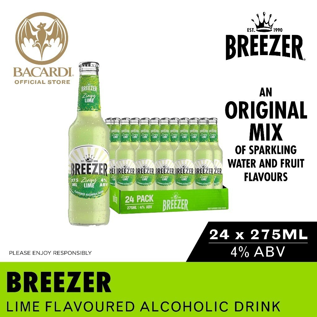 [1 CASE] BREEZER Lime Flavoured Alcohol Drink - 275ml / 27.5cl, 4% ABV ...