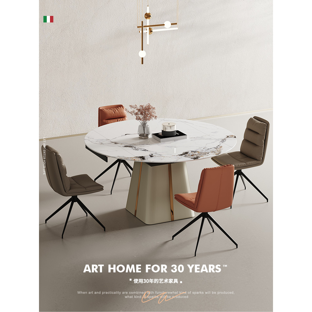 Luxury Rock Slab Dining Table for Home Use, Extendable Round Dining ...