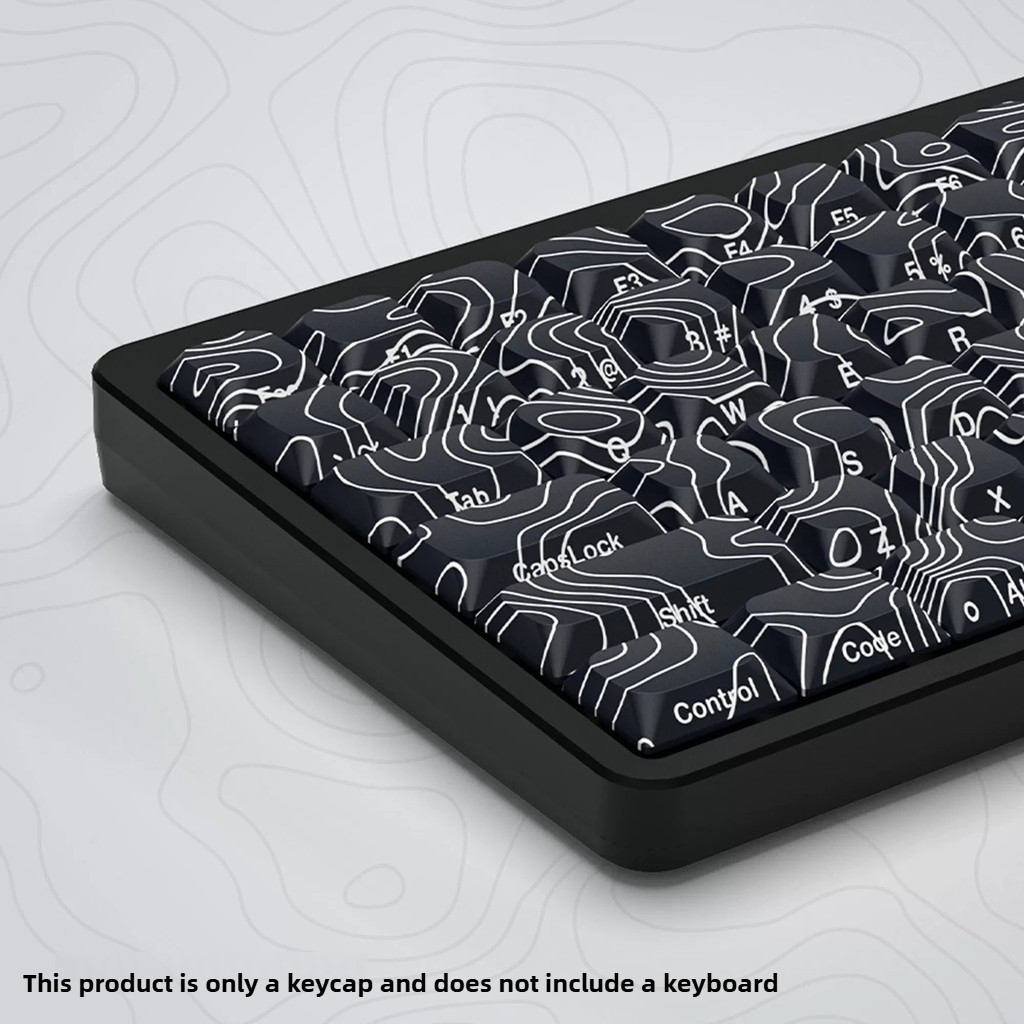 Topographic Low Profile Keycaps 130 Keys JWA Profile Simple Black and ...