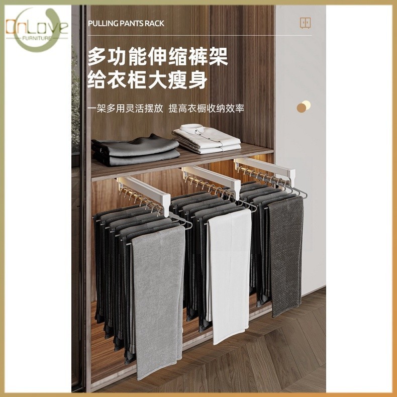 Wardrobe pull pants rack built-in slide rail cabinet inner rod ...