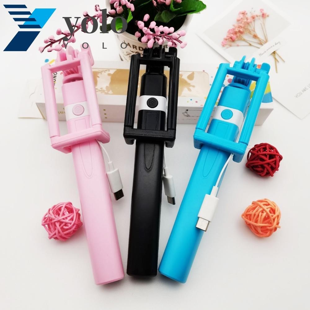 YOLO Portable Handheld Selfie Stick, 3.5mm Plug Type-C Plug Mini Wire ...