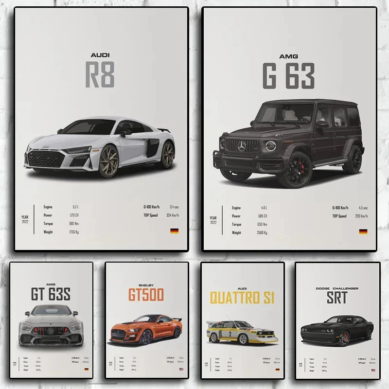 Classic Luxury Sports Car Supercar Guide Collection Poster and Prints ...